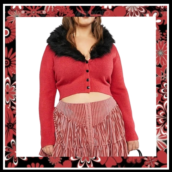 Dolls Kill | Sweaters | Dolls Kill Delia Muted Red Faux Fur Collar ...